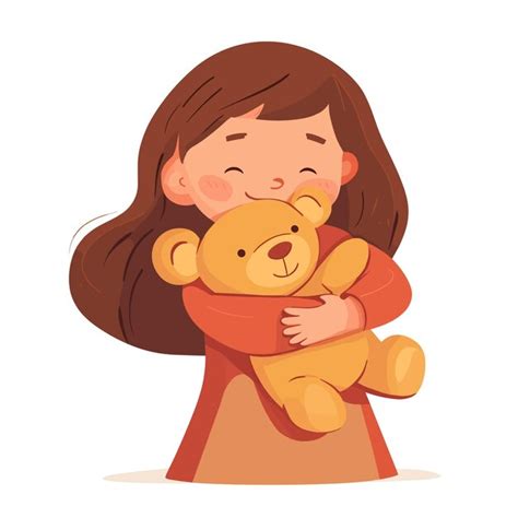 A Young Girl Hugging A Teddy Bear Tightly Premium Ai Generated Vector