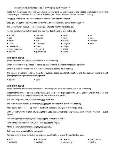 P72 73 Collins Cobuild Grammar Patterns Adjectives Pdf Linguistic