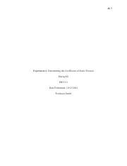 Determining Coefficient Of Static Friction Experiment Course Hero