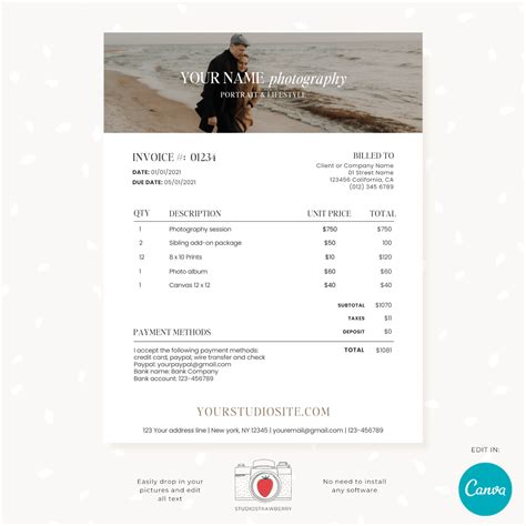 Editable Photography Invoice Template With Photo Strawberry Kit