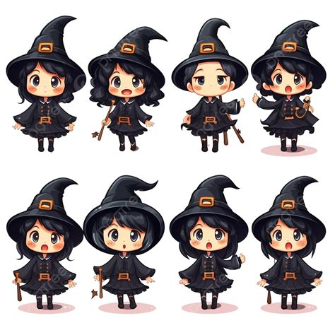 Halloween Kawaii Witch With Eight Different Face Expression Anime Face
