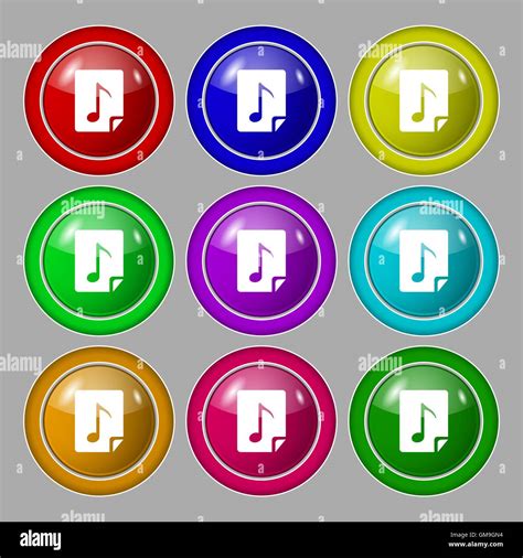 Audio MP File Icon Sign Symbol On Nine Round Colourful Buttons Vector Stock Vector Image