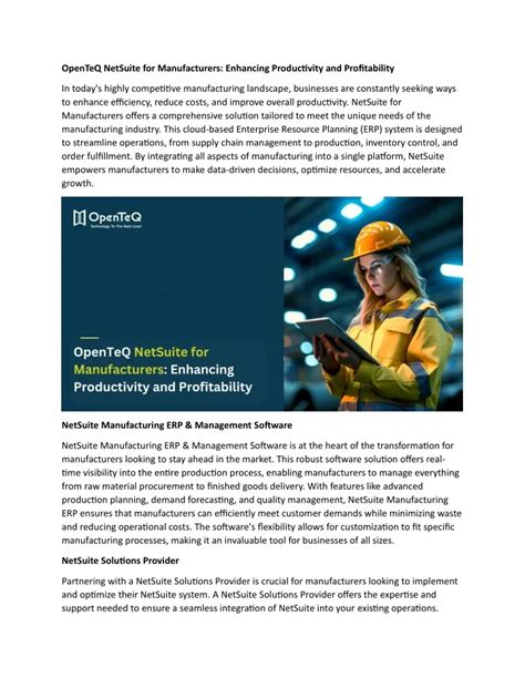 Ppt Openteq Netsuite For Manufacturers Enhancing Productivity And Profitability Powerpoint
