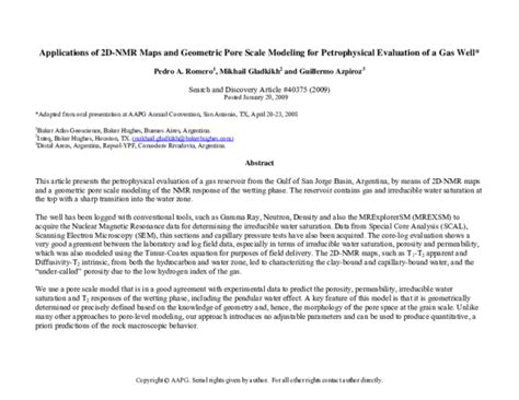Pdf Applications Of 2d Nmr Maps And Geometric Pore Scale Modeling For