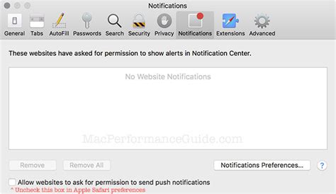 how to disable all push notification requests in apple safari
