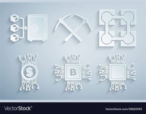 set cpu mining farm blockchain technology vector image