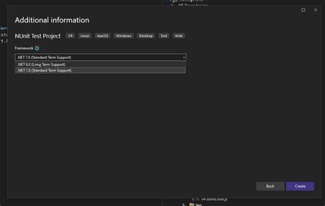 How Can I Choose Net Framework When Create A Nunit Test Project With
