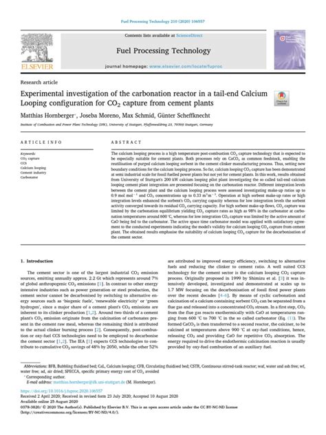Experimental Investigation Of The Carbonation Reactor In A 2020