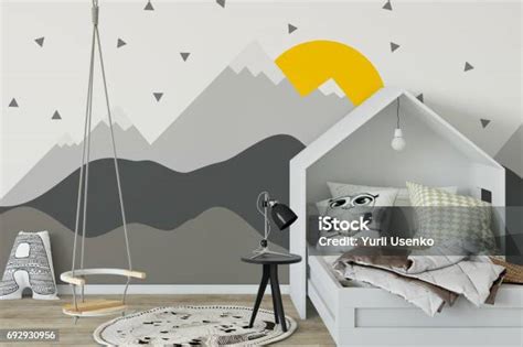 아이 방 인테리어에 벽을 비웃는 다 인테리어 스 칸디 나 비아 스타일입니다 3d 렌더링 3d 그림 0명에 대한 스톡 사진 및 기타 이미지 Istock