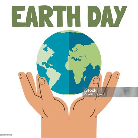 지구를 구하세요 지구와 지구를 들고 있는 손 포스터를 위한 지구의 날 개념입니다 녹색 식물이 새싹을 틔우는 지구 건강한 생활방식에 대한 스톡 벡터 아트 및 기타 이미지