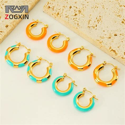 Stainless Steel Enamel Drop Glaze Geometric Electroplated Earrings For
