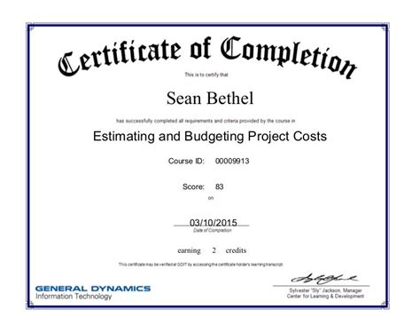 Estimating And Budgeting Certificate