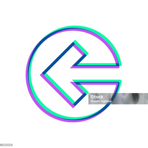 왼쪽 화살표 흰색 배경에 두 가지 색상이 오버레이된 아이콘 개념에 대한 스톡 벡터 아트 및 기타 이미지 개념 이전의 3차원 형태 Istock