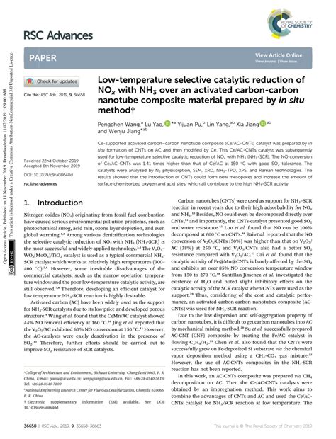 Pdf Low Temperature Selective Catalytic Reduction Of No X With Nh 3