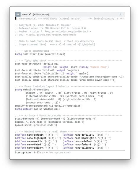 Rougier 发了一个 256 行无插件的 Nano Emacs Emacs General Emacs China