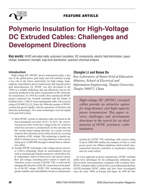Pdf Polymeric Insulation For Hvdc Extruded Cables Challenges And Development Directions