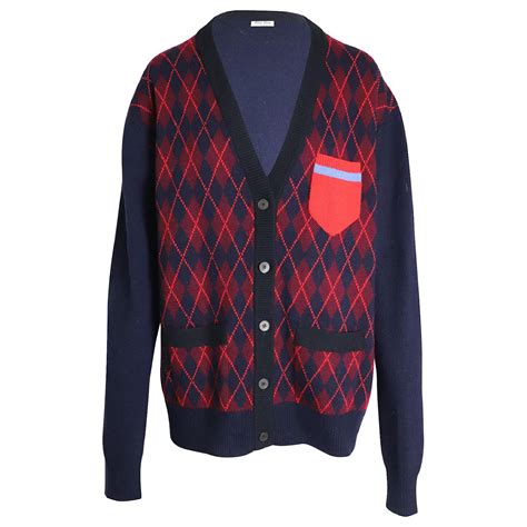 Miu Miu Argyle Knit Cardigan In Red And Blue Wool Multiple Colors Ref
