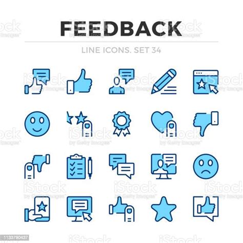 피드백 벡터 라인 아이콘을 설정 합니다 얇은 라인 디자인 온라인 검토 클라이언트 경험 고객 만족 현대 개요 그래픽 요소 간단한