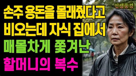 손주 용돈을 몰래 줬다고 비오는데 아들 며느리에게 매몰차게 쫓겨난 할머니의 복수 참교육을 시키는데 노인 노년의 삶의 지혜