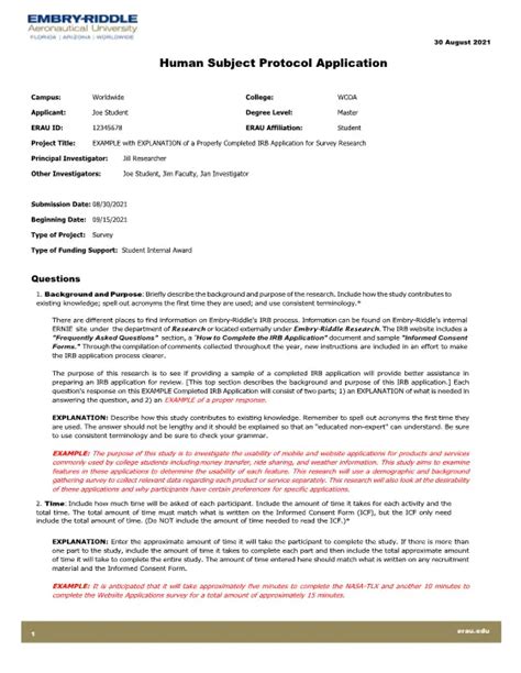 Properly Completed Irb Application Example Docslib