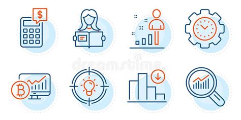 Bitcoin Chart Data Analysis And Decreasing Graph Icons Set Calculator Stats And Idea Signs