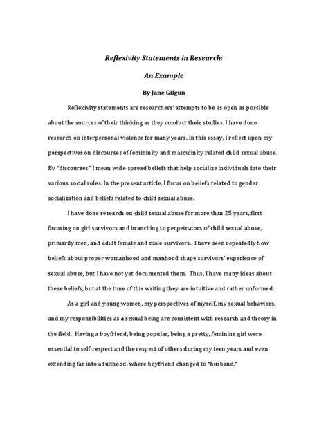 Reflexivity Statements In Research An Example Socialization Gender