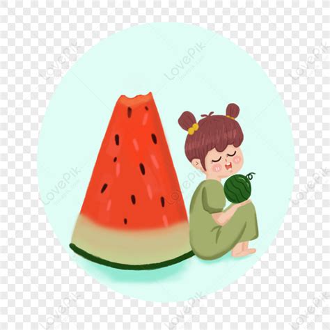 여름에 수박을 먹는 소녀 Png 일러스트 무료 다운로드 Lovepik