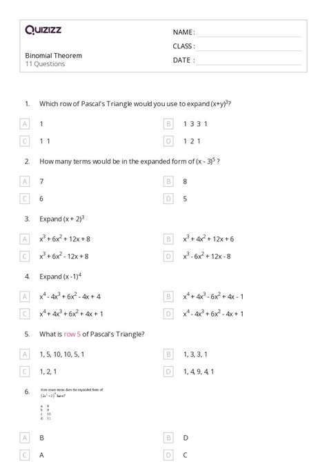 50 Binomial Theorem Worksheets For 10th Year On Quizizz Free And Printable