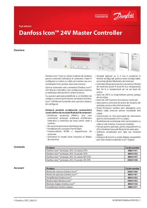 Danfoss Icon 24v Master Controller Data Sheet