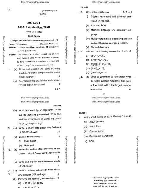 Bca 1 Sem Computer Fundamental And Office Automation 2020 Pdf