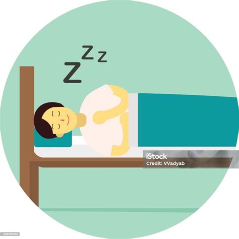 평면 젊은 남자 착용 밤 베개와 수 면에 맞게 하 고 나무 침대 커버가 불 원 진 기호로 벡터 일러스트 레이 션 수 면 게으름에 대한 스톡 벡터 아트 및 기타 이미지