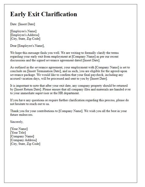 Letter Template For Early Exit Employment Termination Free Samples In