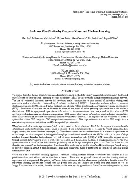 Inclusion Classification By Computer Vision And Machine Learning Pdf