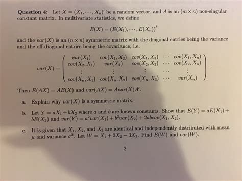 Solved Let X X1 Xn Be A Random Vector And A Is
