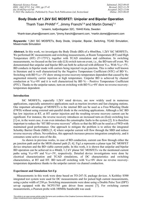 PDF Body Diode Of KV SiC MOSFET Unipolar And Bipolar Operation
