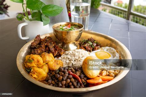 Newari Khaja Set Typical Nepali Thali With Rice Flakes Choyila Eggs