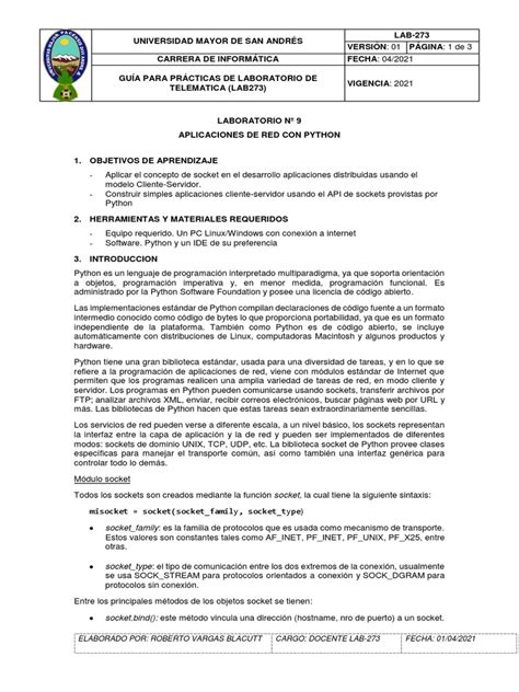 Guialab9 Python V2021 Pdf Zócalo De Red Python Lenguaje De