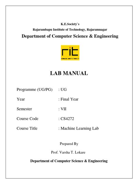 Lab Manual Ml Rit Pdf Dependent And Independent Variables