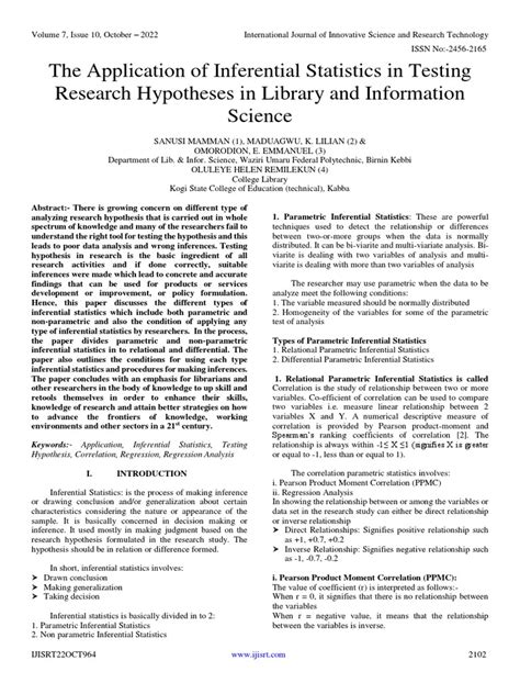 The Application Of Inferential Statistics In Testing Research