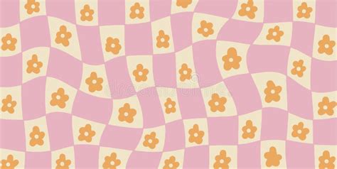 Groovy Checkered Daisy Flowers Background Retro 70s 60s Hippie