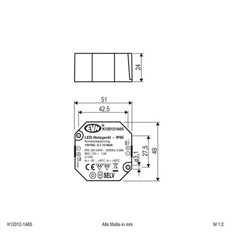 Netzgerät 12V/DC - 0,1-12W - IP65 - Primär: 220-240V Primär: Aderenden ...