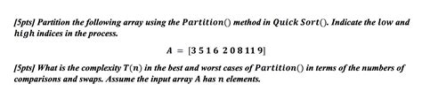Solved Pts Partition The Following Array Using The Chegg