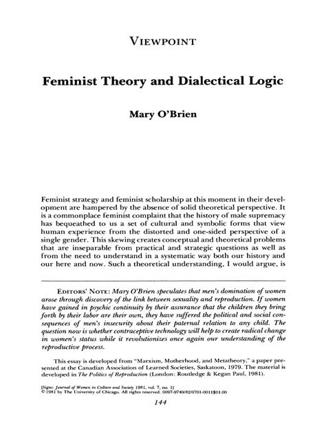 Feminist Theory And Dialectical Logic Pdf Dialectic Karl Marx
