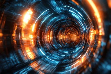 Dynamic Tunnel of Light with Blue and Orange Patterns Swirling in Motion Stock Illustration ...