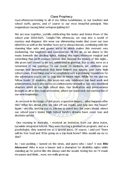 Class Prophecy 2025 A Journey Through High School Memories Studocu