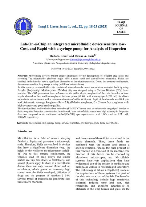 Pdf Lab On A Chip An Integrated Microfluidic Device Sensitive Low