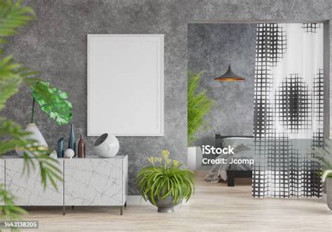 모형 사진 프레임이 있는 침실의 3d 현대적인 인테리어 0명에 대한 스톡 사진 및 기타 이미지 0명 3차원 형태 가구 Istock