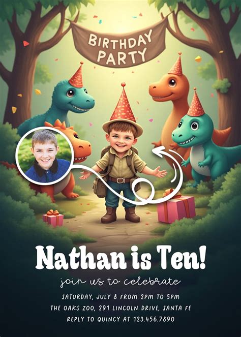 Dino Birthday Bash Party Invitation Template Greetings Island