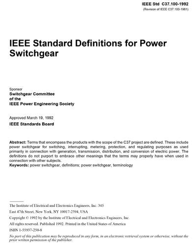 C IEEE Standard Definitions For Power Switchgear
