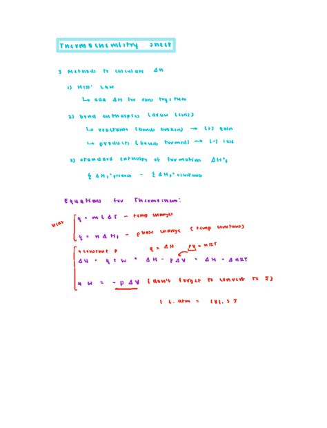 Midterm General Notes Thermochemistry Sheet Methods To Calculate AH Hea Law Acid